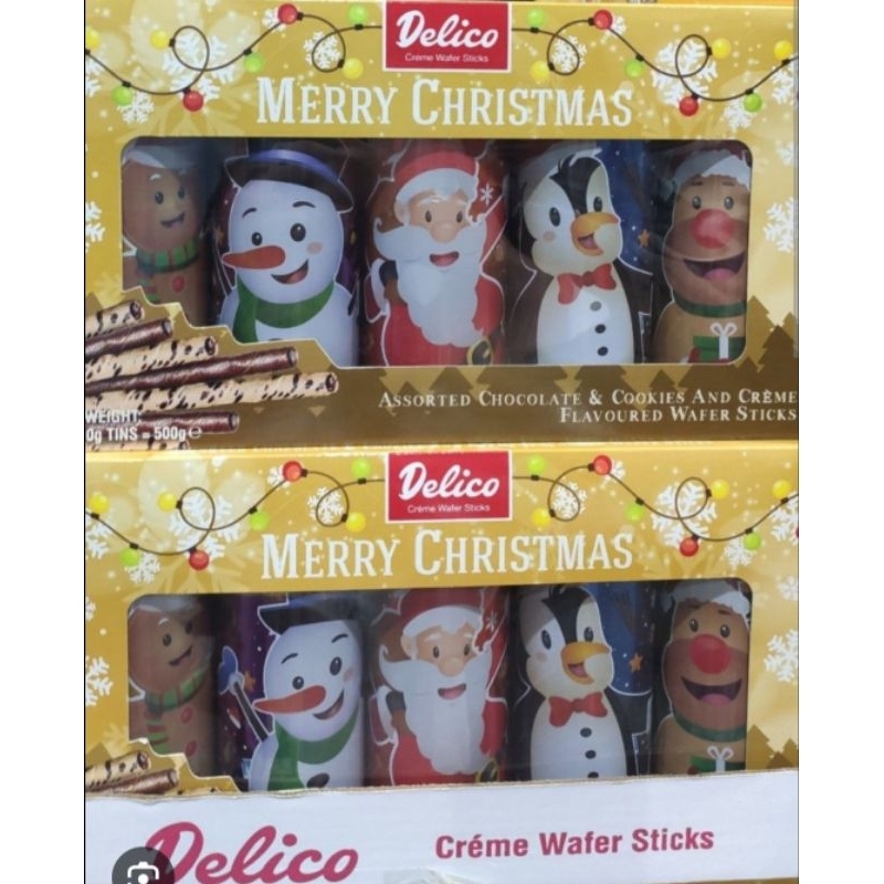 Delico Creme wafer sticks -Christmas edition tin cans (5x100g tins =500g) | Shopee Philippines