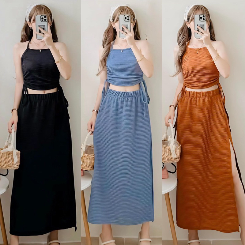 E♡ X-BORG TERNO HALTER TOP CROPTOP TANK BLOUSE MAXI SKIRT PALDA ...