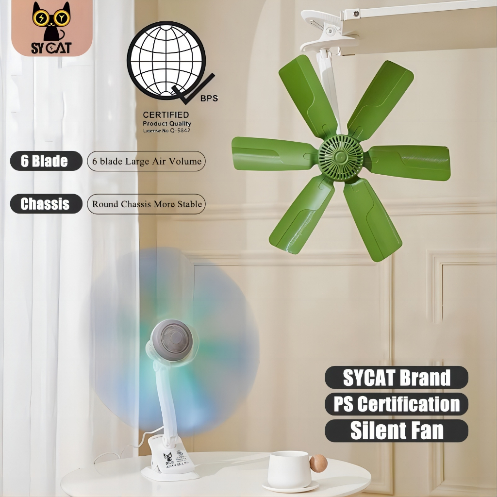 Portable Table Clip Fan 6 Blade With Stand Large Clip Electric fan Desk ...
