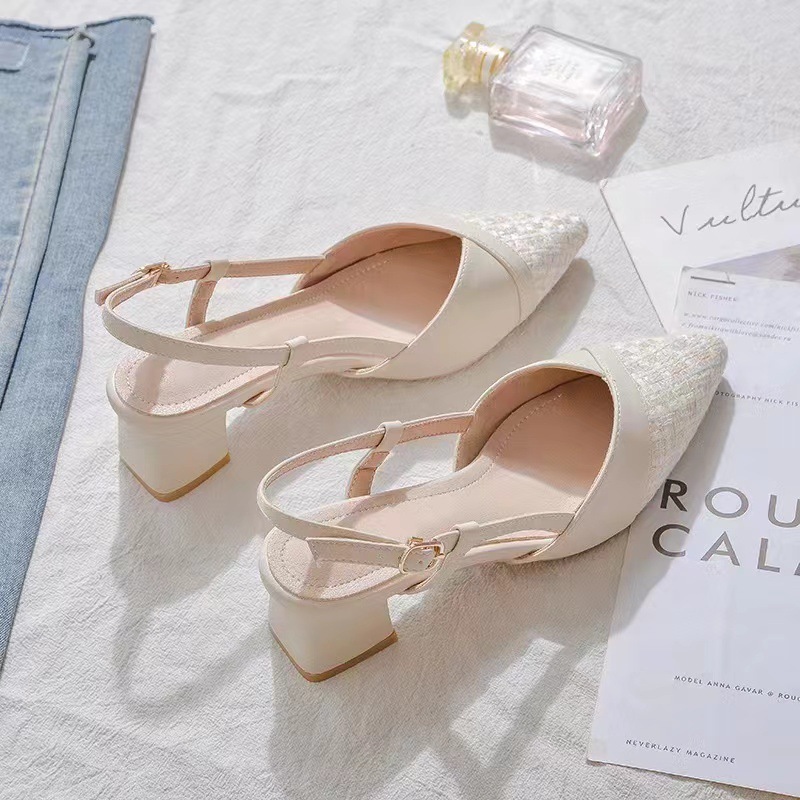 Pointed Toe Block Heel Sandals Office Work Block Heel | Shopee Philippines