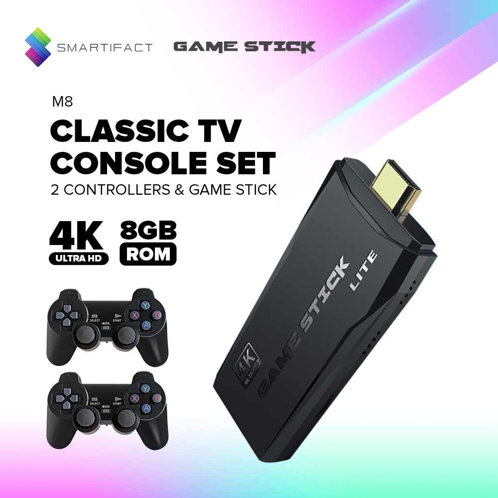 Smartifact M8 Classic Game Console Set 2 Controllers Game Stick Retro ...