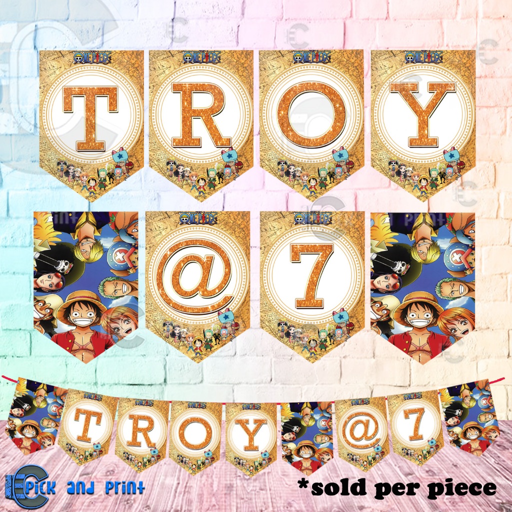 Personalized One Piece Theme Name Flag Banner Banderitas for DIY Party ...