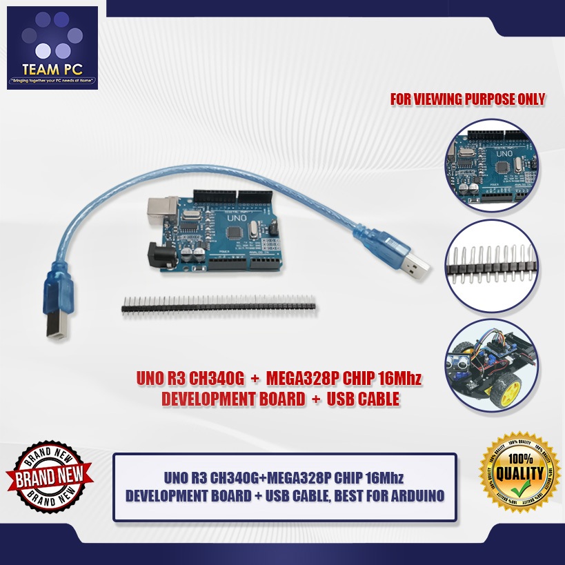 TEAM PC UNO R3 CH340G+MEGA328P CHIP 16Mhz DEVELOPMENT BOARD + USB CABLE ...