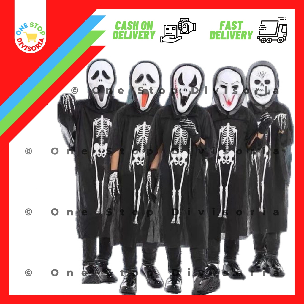 [Safe Packaging + BOX] Mask + Costume + Gloves | Skeleton Ghost ...