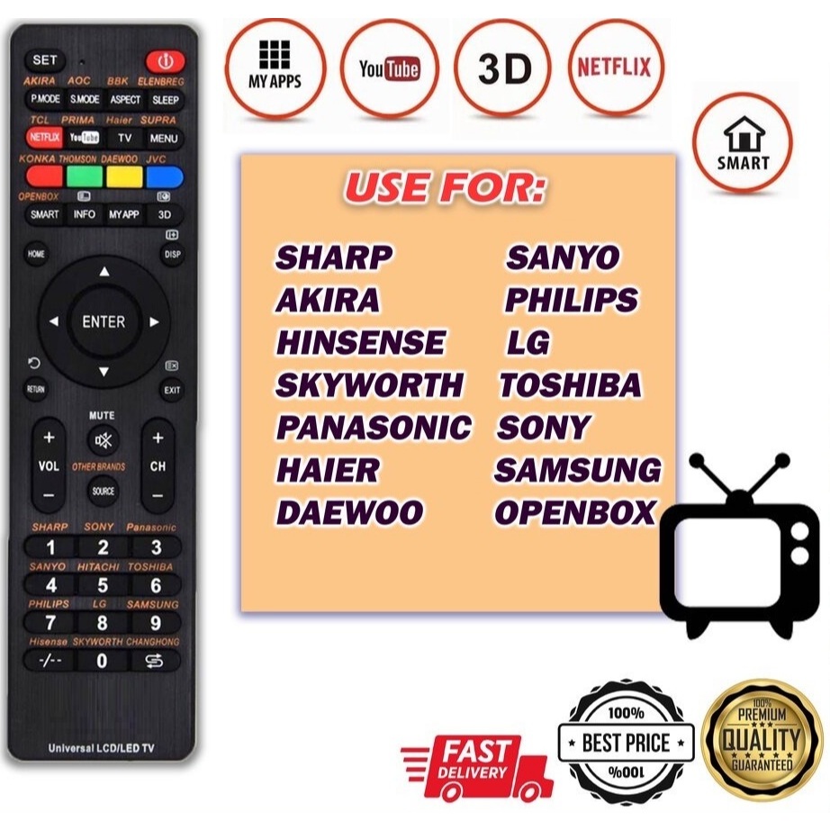 xyx KEYIN RM-1107+5 / CRC 707V Smart TV Universal LED/LCD Remote ...