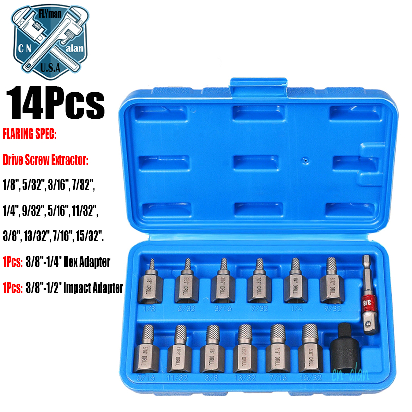 14Pcs Screw Extractor Set 3/8" Drive Multi-Spline Easy Out Bolt ...