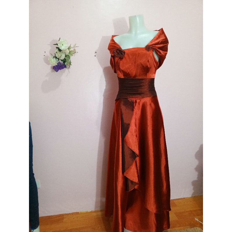 Red silk satin gown /Filipiniana style silver gown | Shopee Philippines