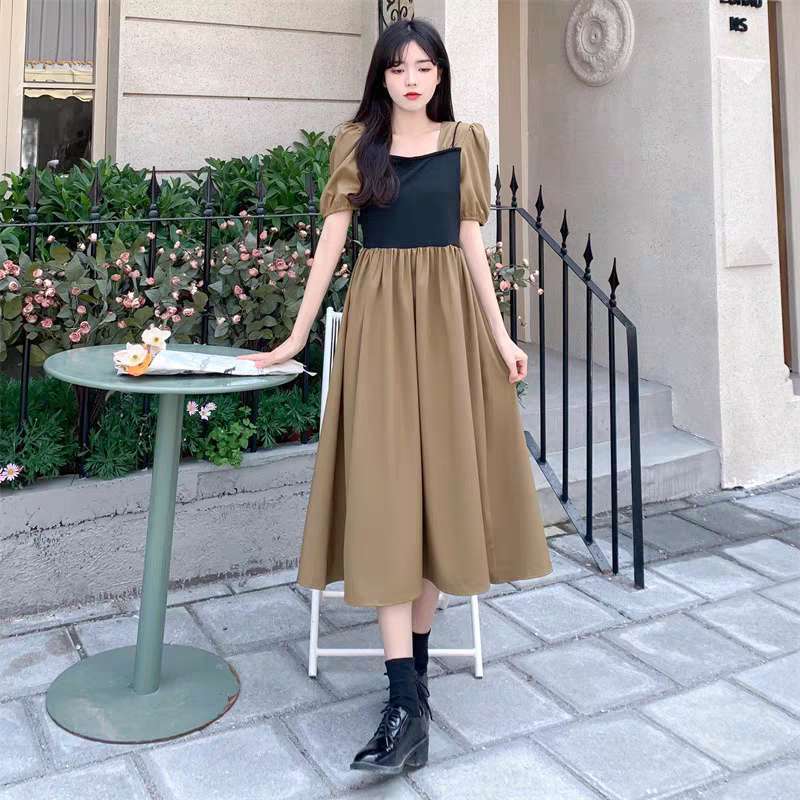 Fashionable contrast color design women's elegant dress | Shopee ...