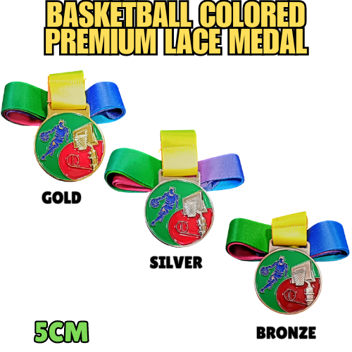 BASKETBALL COLORED FIGURE PREMIUM LACE MEDAL 5CM (CUSTOMIZE AVAILABLE ...