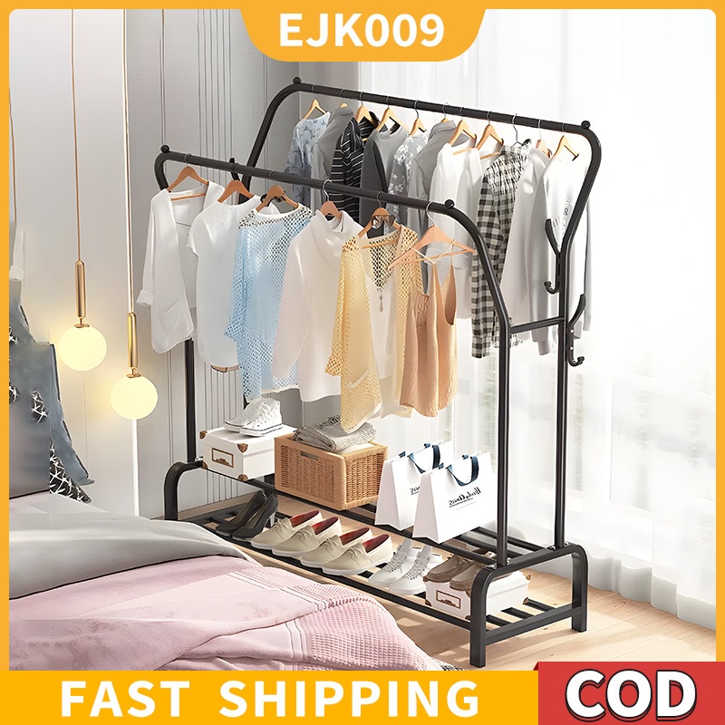 ⚡️PH⚡️Bedroom Double-rod Hangers Floor Balcony Drying Rack Wardrobe ...