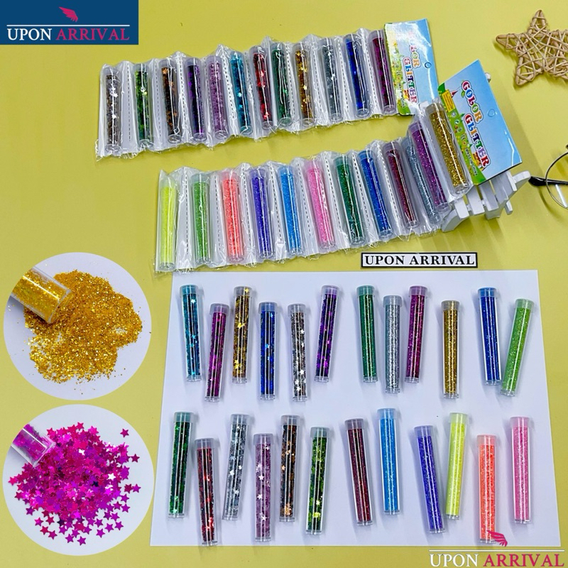 12pcs Glitter Tube Chart 12 Colors Glitter Powder / Star-shaped Glitter ...