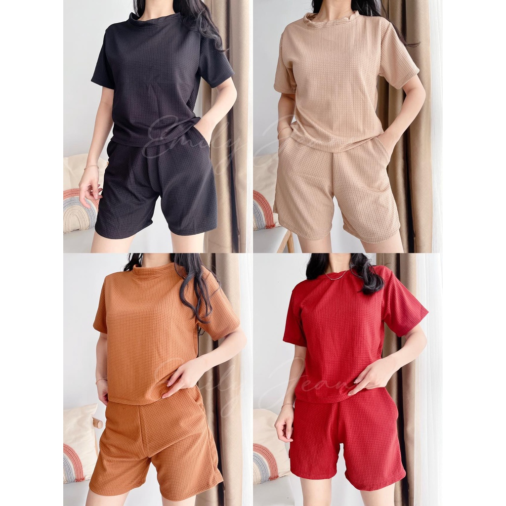 EMILY Waffle Terno Short Coordinates New Trend 10665 | Shopee Philippines