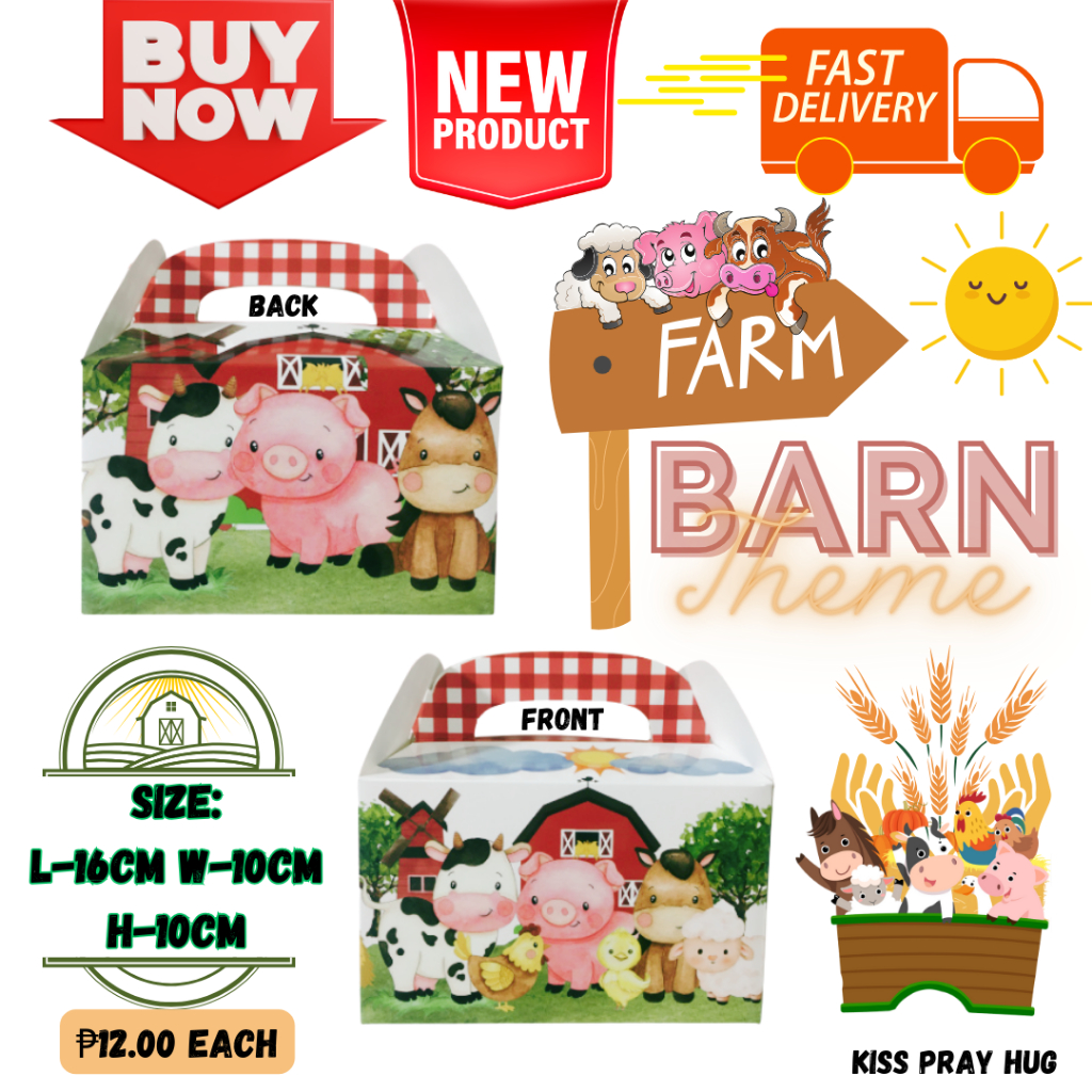Farm Barnyard Theme Birthday Party Supplies Animal Decorations Gifts box Lootbox Baby Shower ...