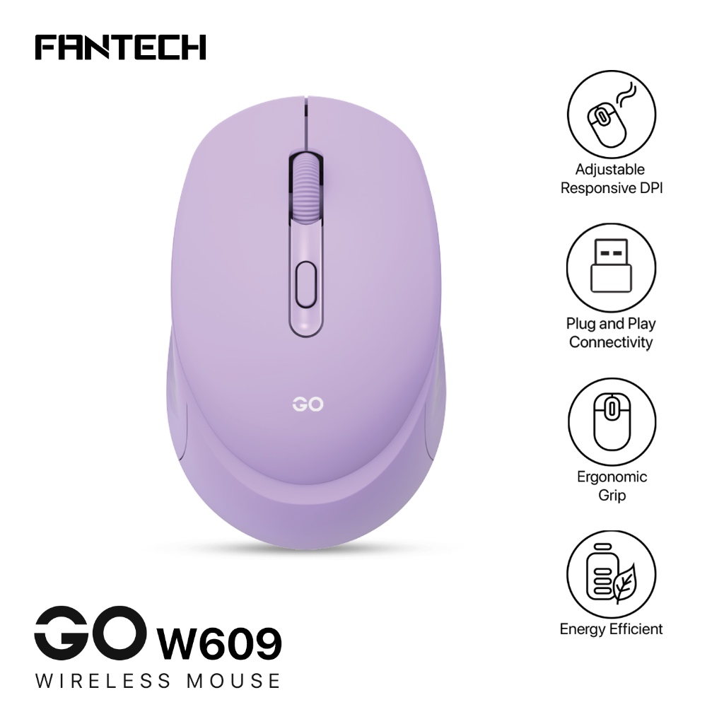FANTECH GO W609 Wireless Optical Mouse 2.4 Ghz Mice 1600 DPI Purple ...