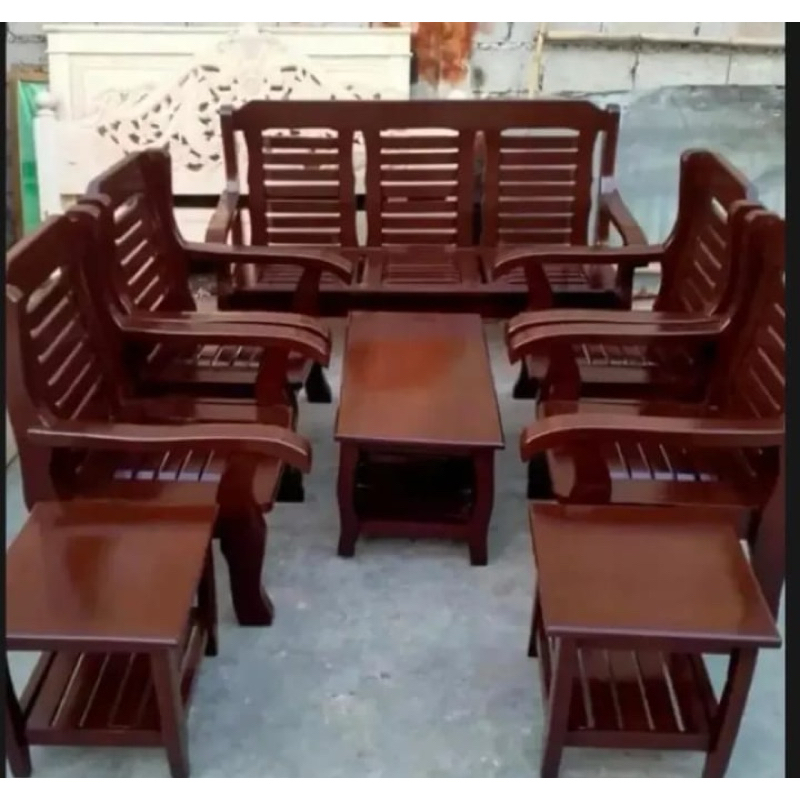 sala set, full set, with top glass center table,made in gmelina wood ...