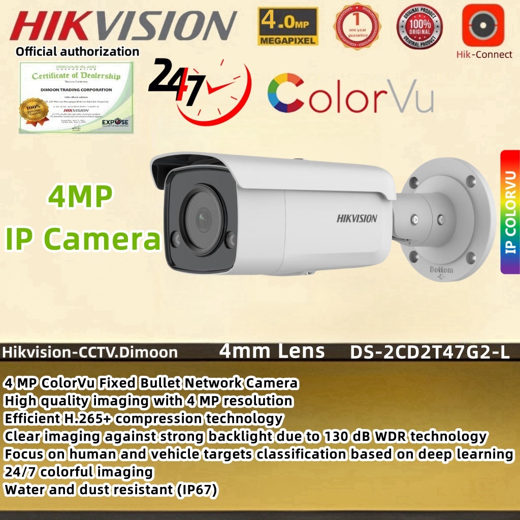 Hikvision 4MP ColorVu Fixed Bullet Network Camera CCTV IP Camera H.265 ...