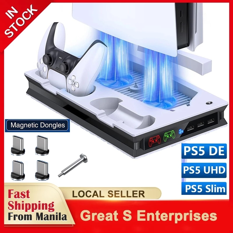 PS5 Stand Cooling Fan for PS5 Slim with Dual PS5 Controller Charger PS5 ...