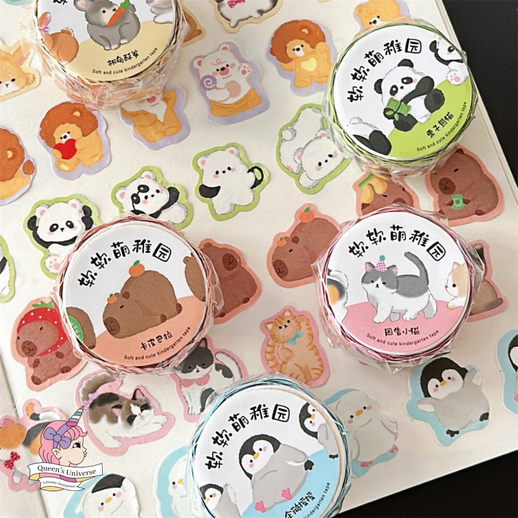 DIY Kawaii Animals Penguin Capybara panda Kitty Stickers Set Washi Tape ...