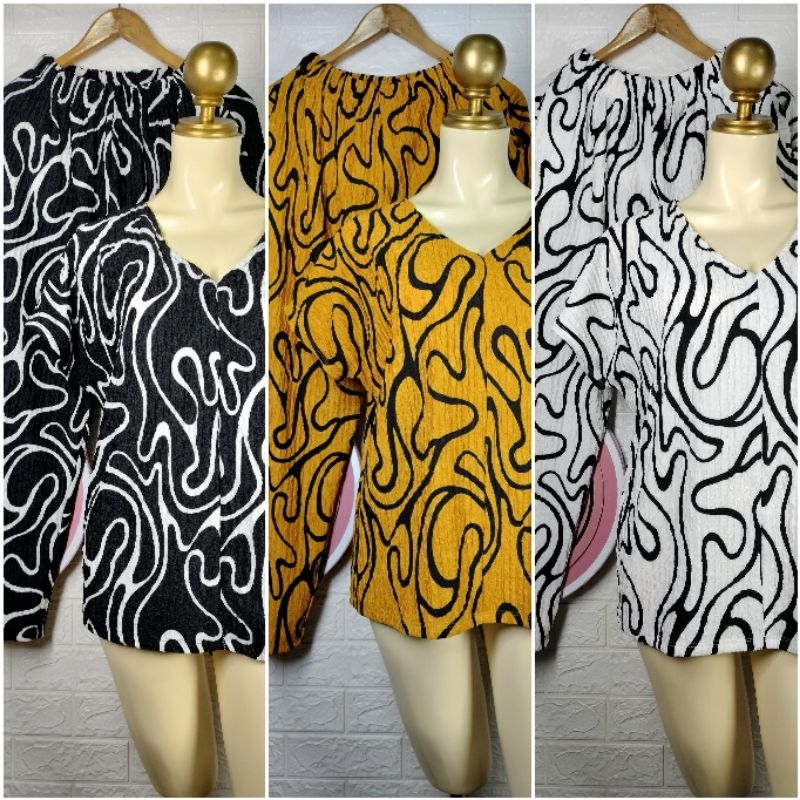 Terno Blouse V-neck/Pants Bark Crepe Fabric|L-2XL | Shopee Philippines