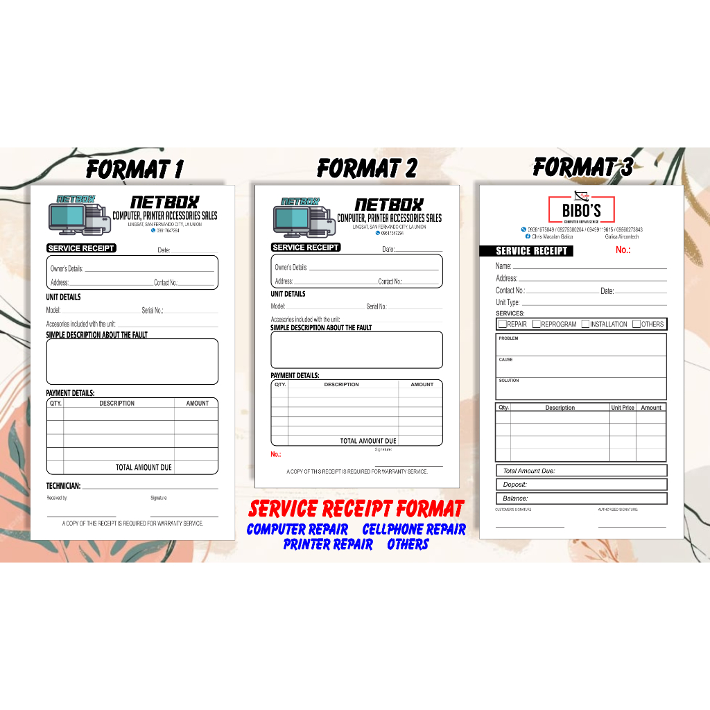 Customized Receipt Service Receipt (with SERIES #) 3booklets Minimum ...