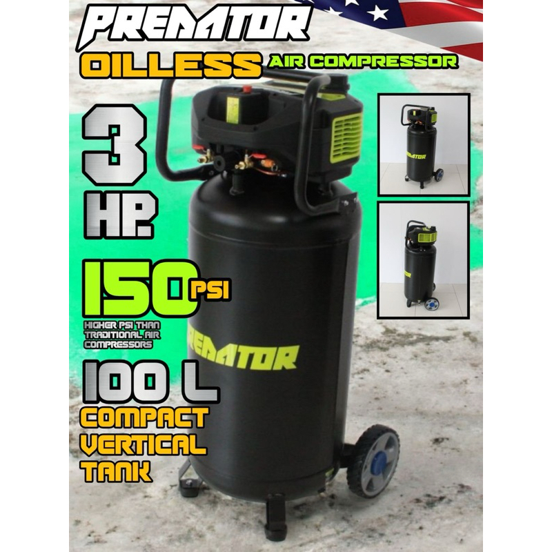 Predator Vertical tank air compressor 3hp 24 Liters 100 liters space ...