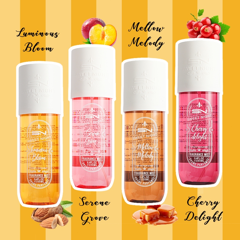 SWEET NIGHT Mellow Melody Perfume 250ml Fruity Floral Shimmer Body Mist ...