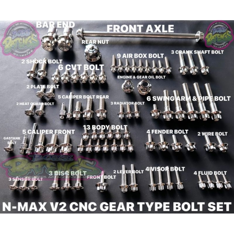 N-MAX V1-V2 CNC GEAR TYPE FULL SET BOLT | Shopee Philippines