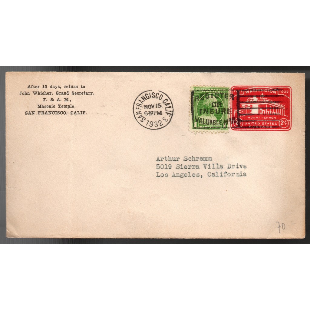 1932 Embossed Cover AMERICANA USA Cover with Single Postage Stamp ...