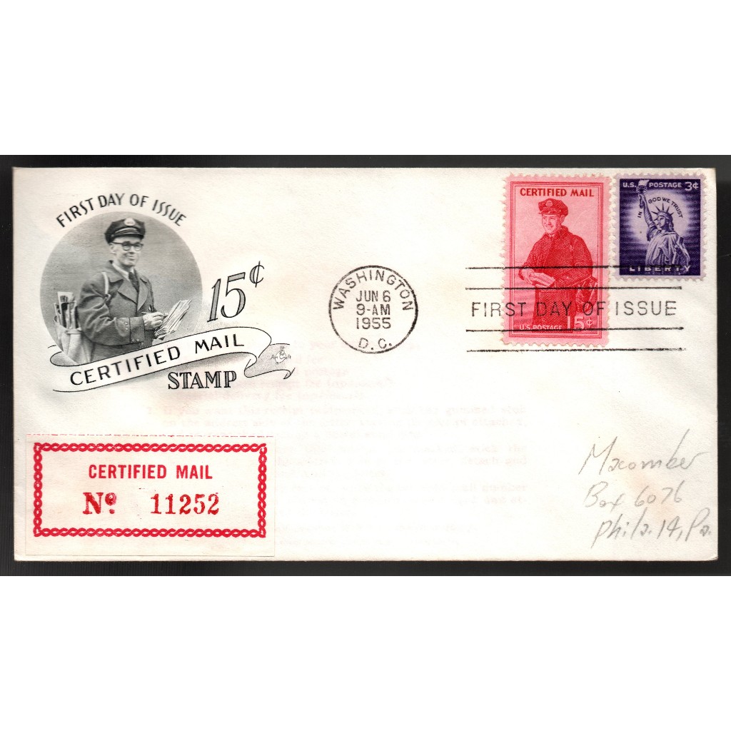 1955 FDC Cachet AMERICANA Certified Mail No 11252 + Receipt USA Cover ...