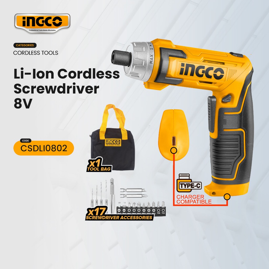 Ingco Lithium-Ion Cordless Screwdriver Set 4V / 8V with Handheld with ...