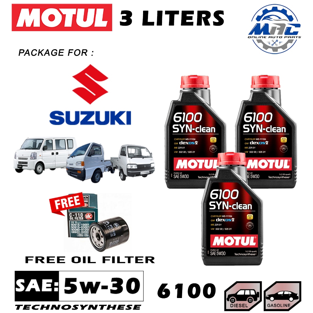Motul 6100 Syn-Clean 5w-30 5w-40 3 LITERS Engine Oil Package for Suzuki ...