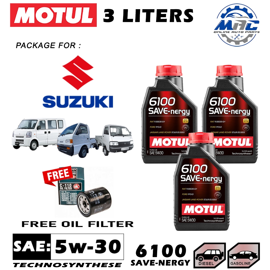 Motul 6100 Save-Nergy 5w-30 3 LITERS Engine Oil Package for Suzuki ...