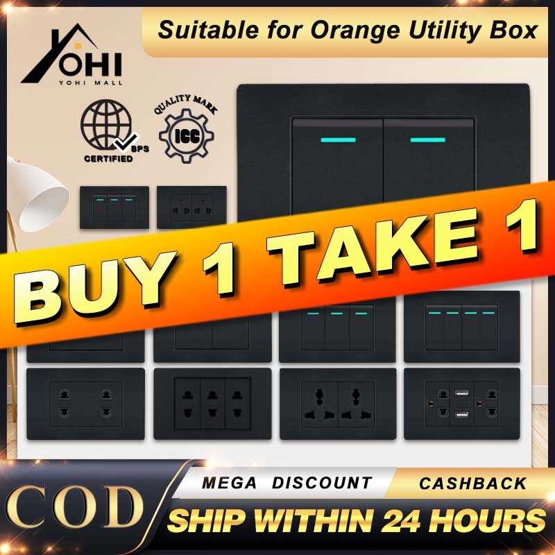 Wall Switch Socket Power 3 Gang Outlet Black USB socket Home 3 Way ...