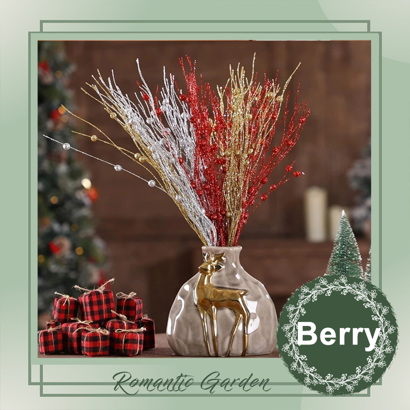 Christmas Tree Decoration Artificial Glitter Berry Stem Ornaments ...