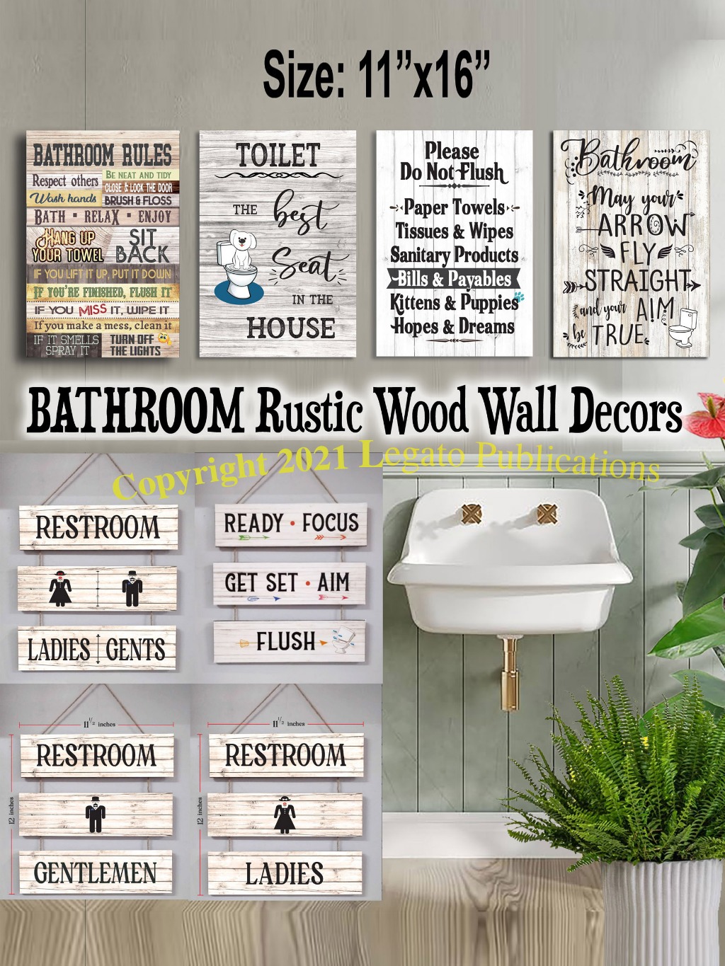 All Restroom Bathroom Comfort Room Wooden Wall Decor Sign Rules Rustic ...