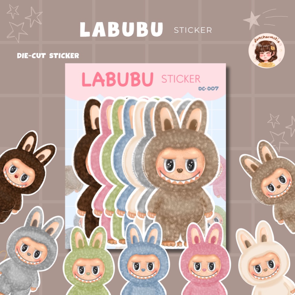 Labubu Sticker Fanart Popmart, Waterproof Die-cut Stickers 7pcs set ...