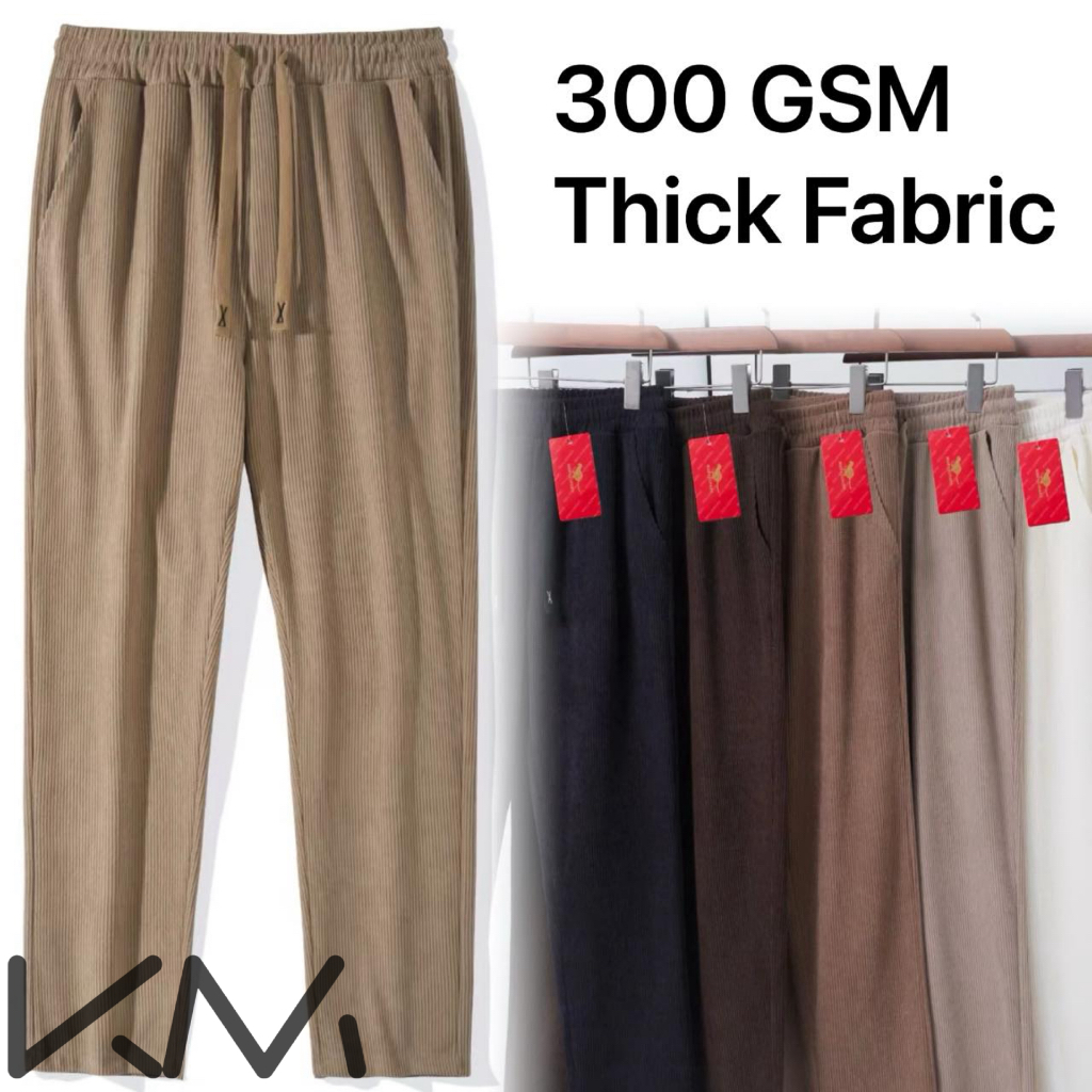 Corduroy Pants For Men Stripe Texture Korean Khaki Baggy Straight Cut ...
