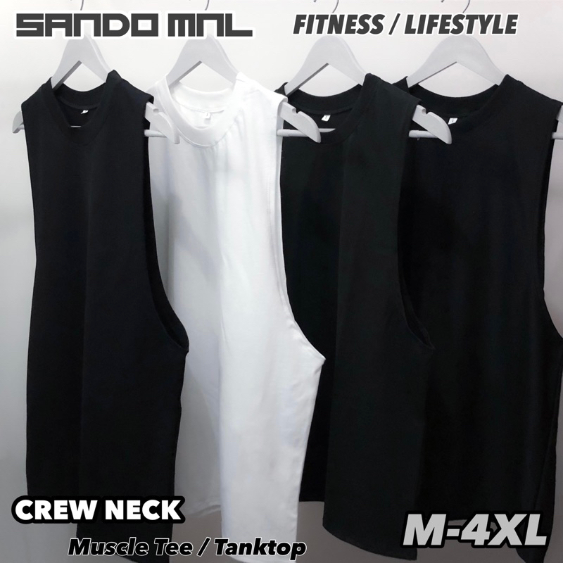 SANDO MNL - PLAIN GYM Crew Neck Muscle Tee / 100% Cotton / Gym Fitness Tank top Clothing / Plus ...