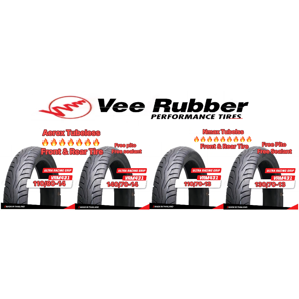 Vee Rubber {Nmax Aerox Tubeless}110/70-13 ,130/70-13 & 110/80-14 ,140/ ...