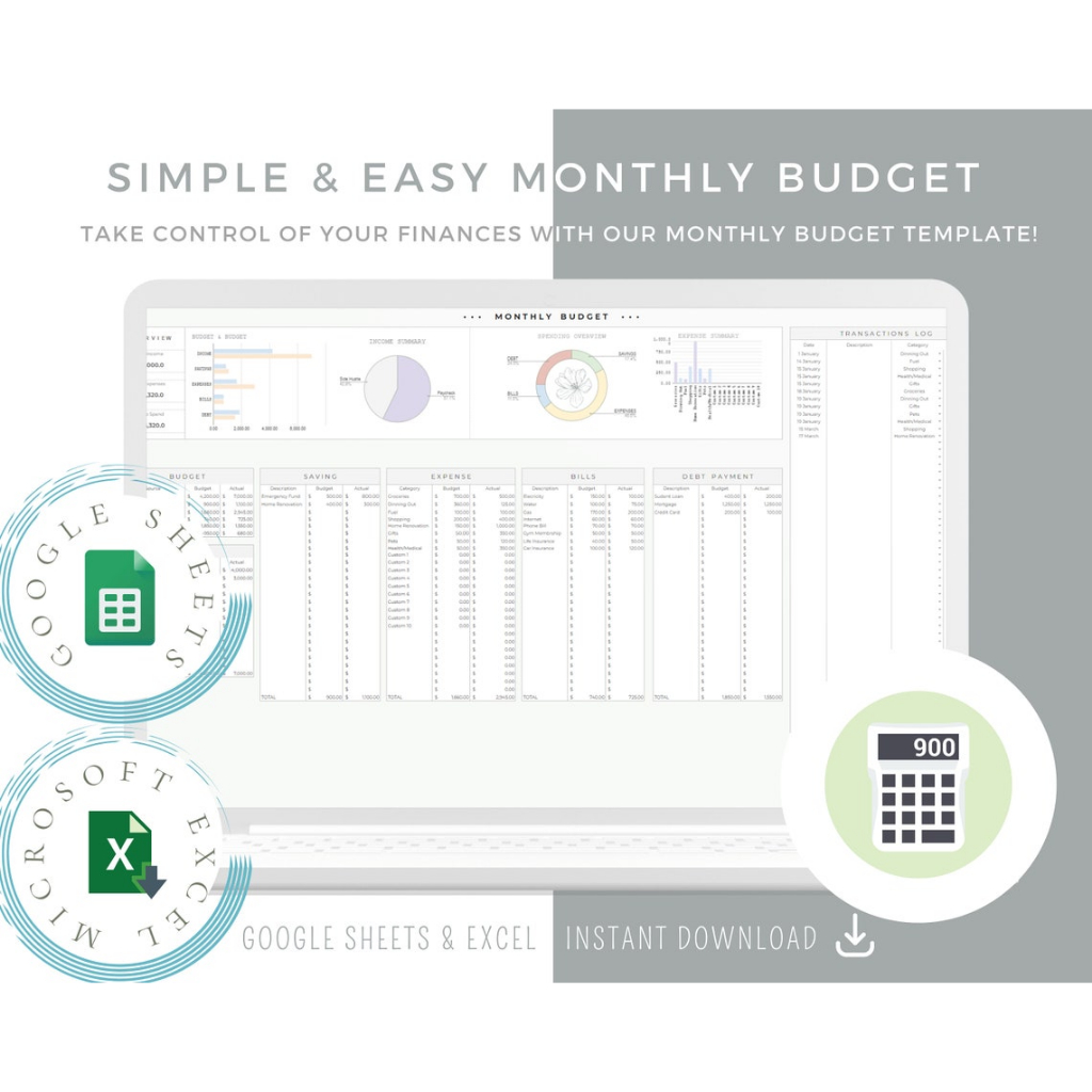 Digital Planner Monthly Budget Spreadsheet Template For Google Sheets