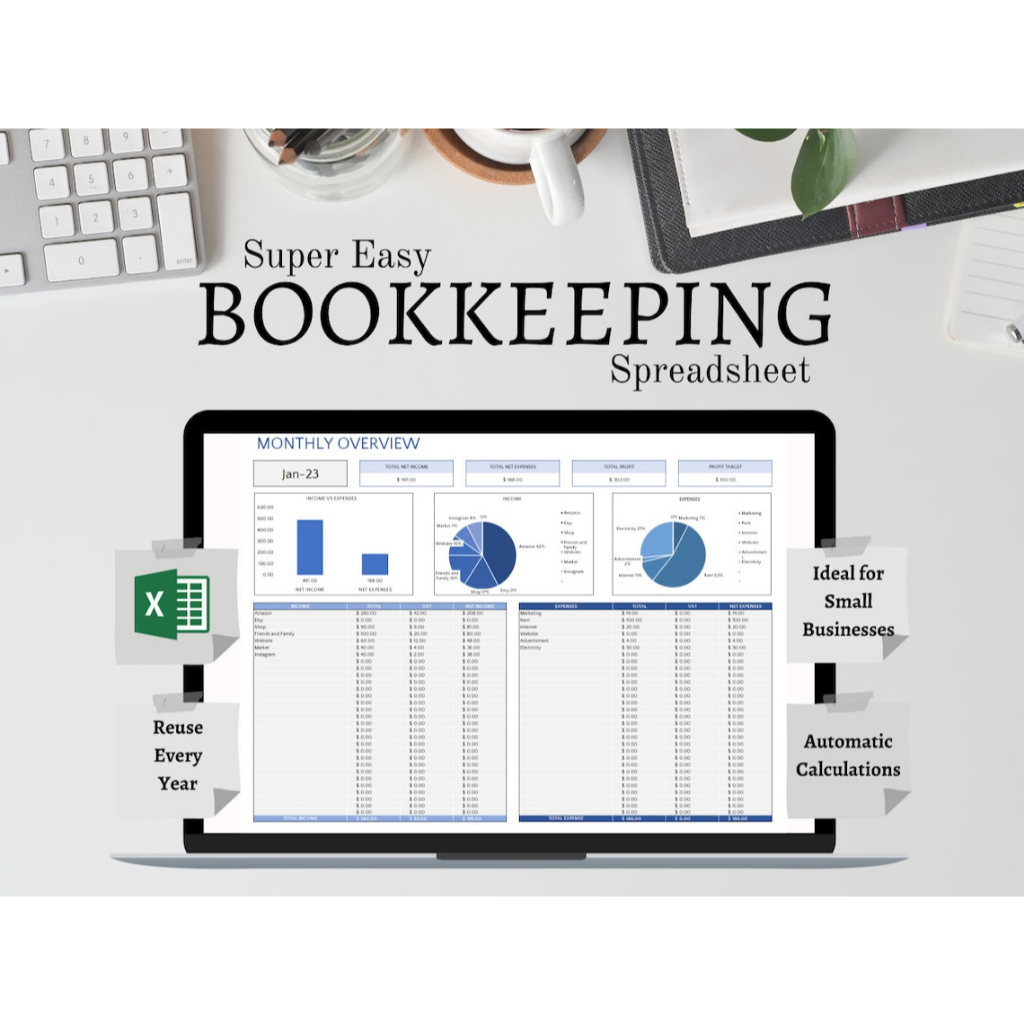 Digital Planner, Easy Bookkeeping Template Spreadsheet for Small ...