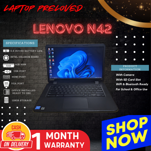 LENOVO N42 I INTEL CELERON N3060 I 4GB RAM I 14" SCREEN SIZE WITH BUILT ...