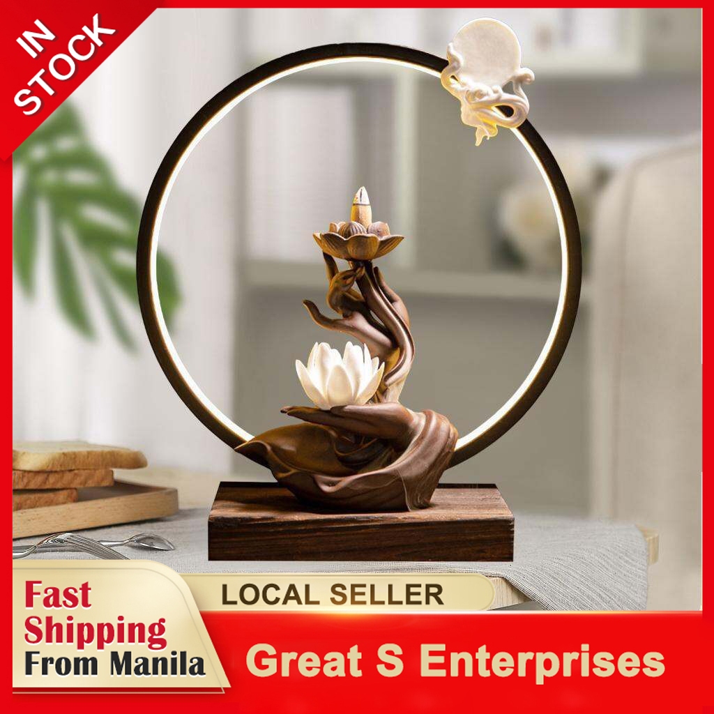 LED Light Incense Burner Ceramic Backflow Incense Burner Creative Smoke ...