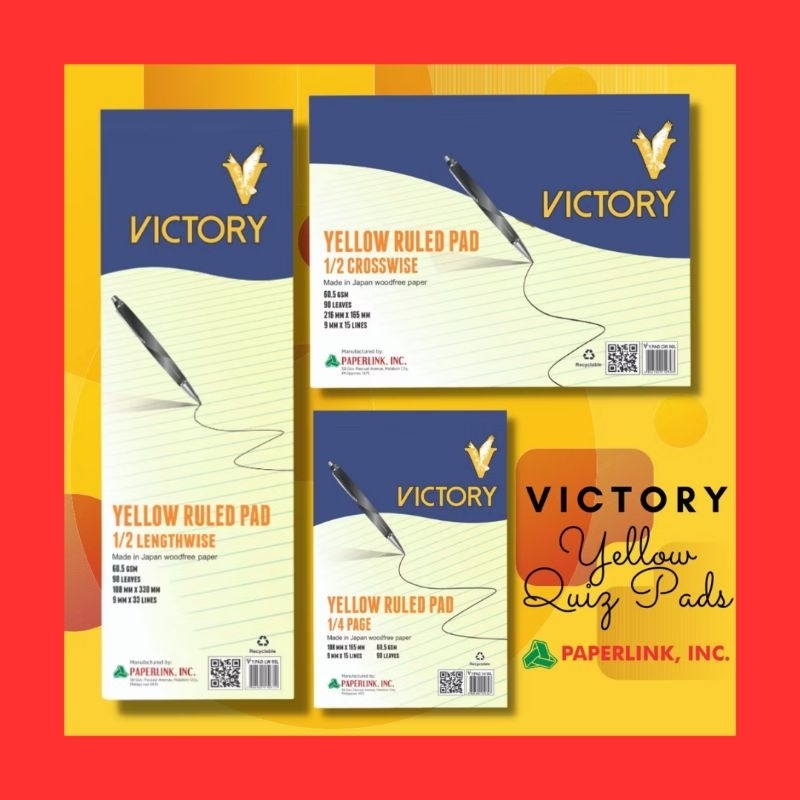 Victory Yellow Pad 1/4 | 1/2 Lengthwise | Whole Pad 90 Leaves | JLB ...