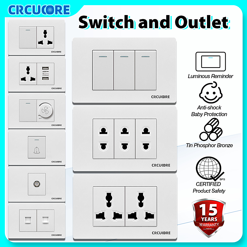 Wide Series Household Wall Switch And Outlet 1 2 3 Gang Socket White ...