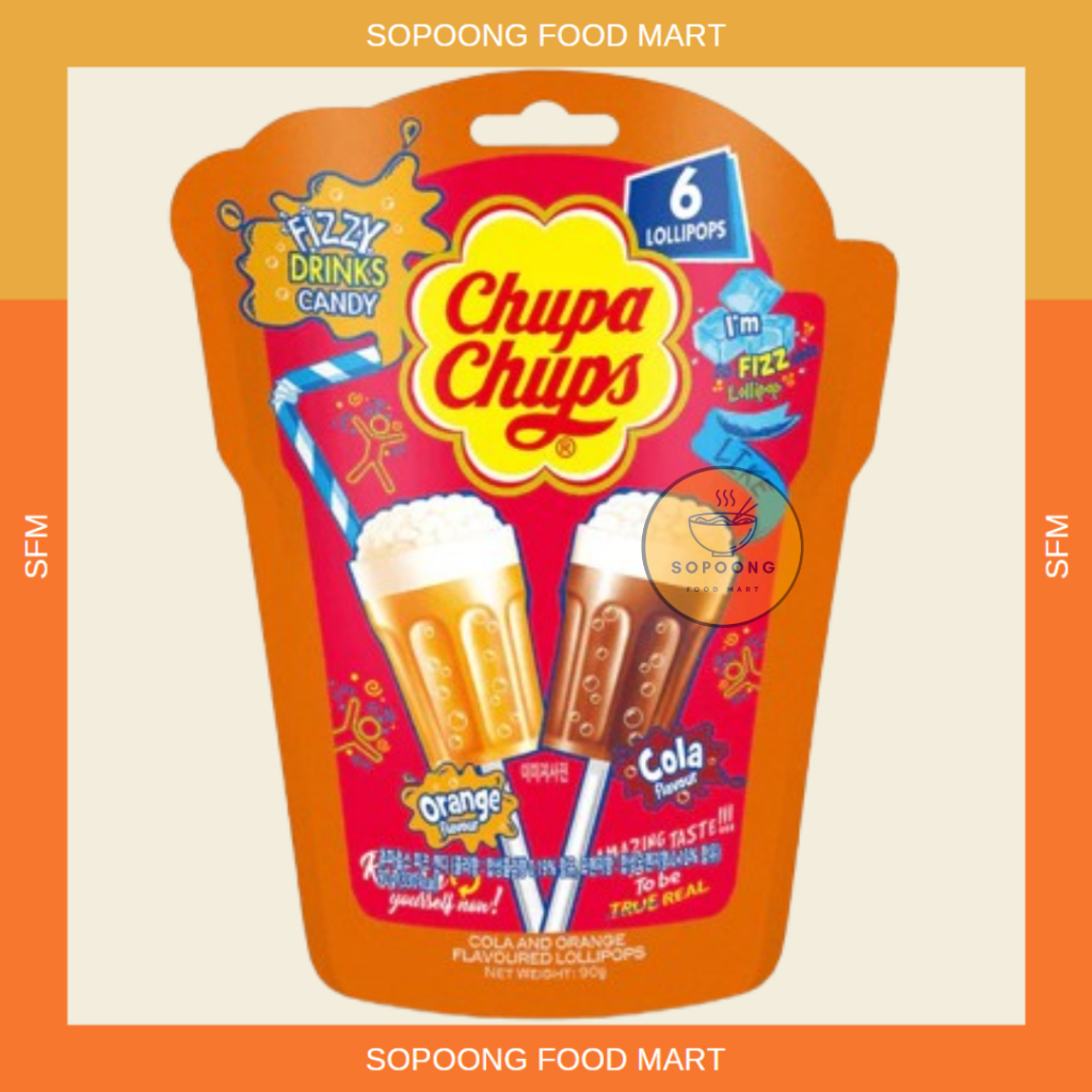 NONGSHIM Chupa Chups Fizzy Drinks Lollipop Candy Orange & Cola Flavor 90g | Shopee Philippines