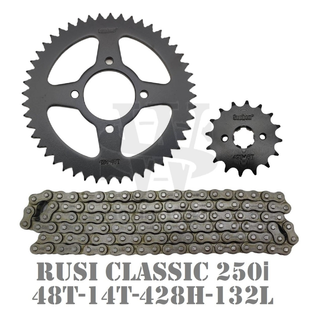 CHAIN AND SPROCKET SET FOR RUSI CLASSIC 250i 428 48T/14T-132L (sunben ...