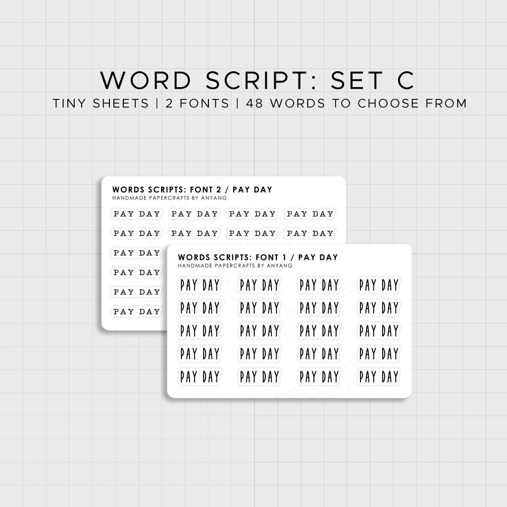 SET C - WORD SCRIPTS | Transparent Functional Planner Stickers for your ...