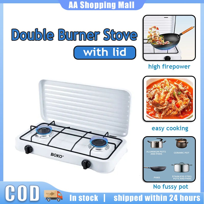 Double Burner Gas Stove With Cover Foe Cooker Outdoor Portable Stove ...