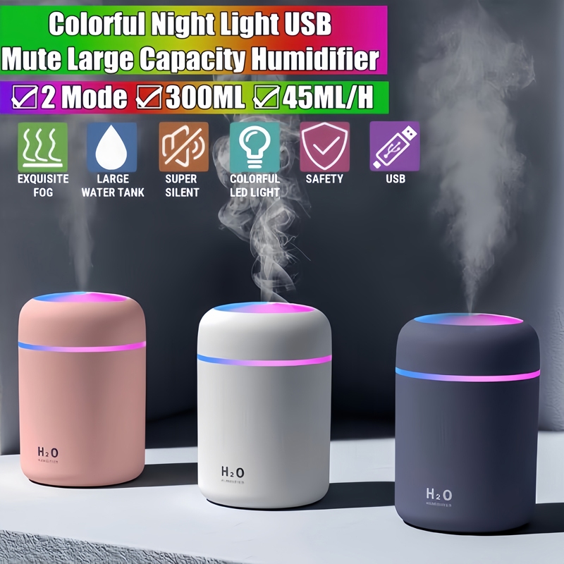 300ml Air Humidifier Purifier with RGB LED Light USB Portable Essential ...